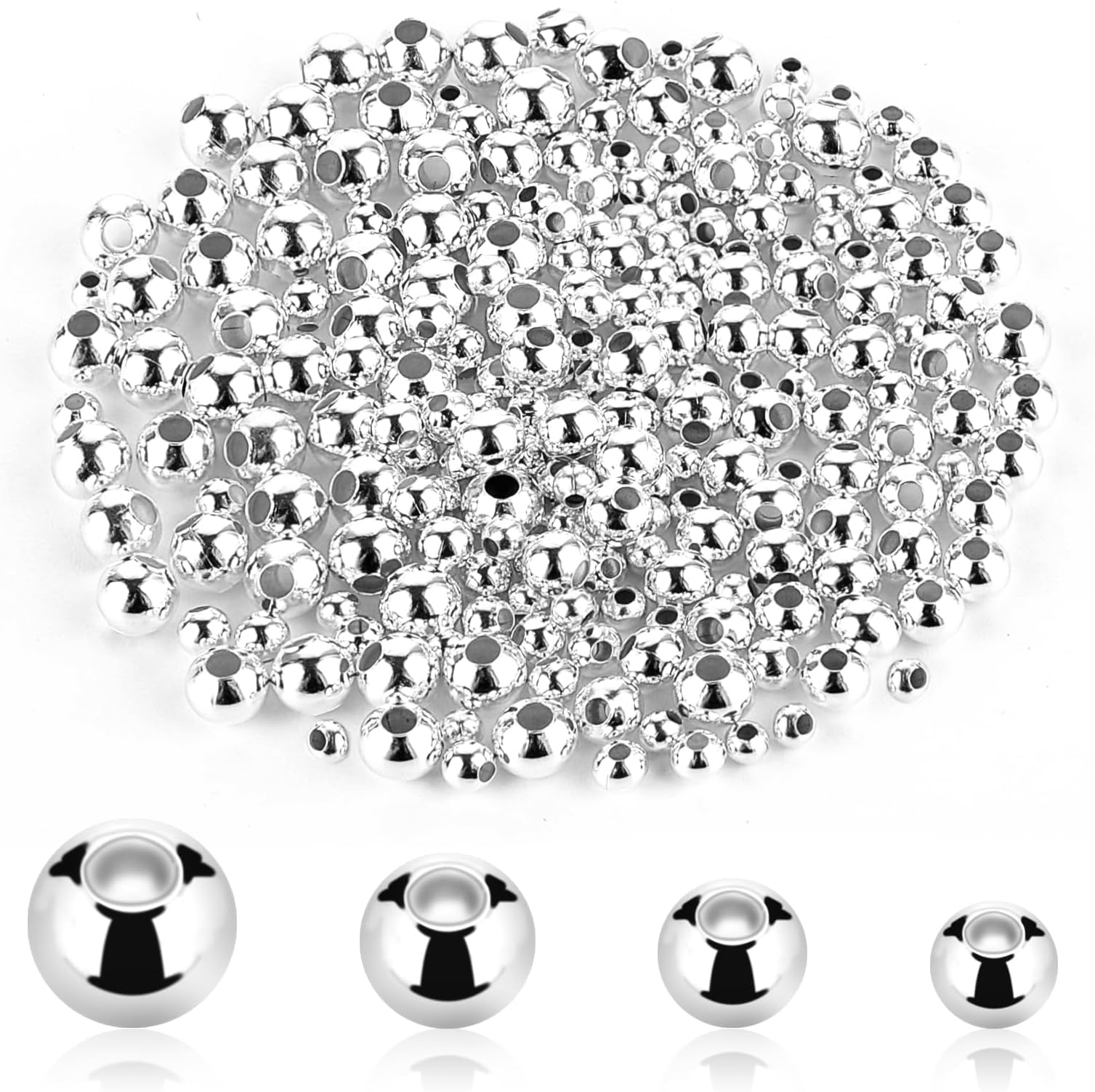 Amazon.com: 200PCS Silver Beads for Jewelry Making, Silver Spacer Beads ...