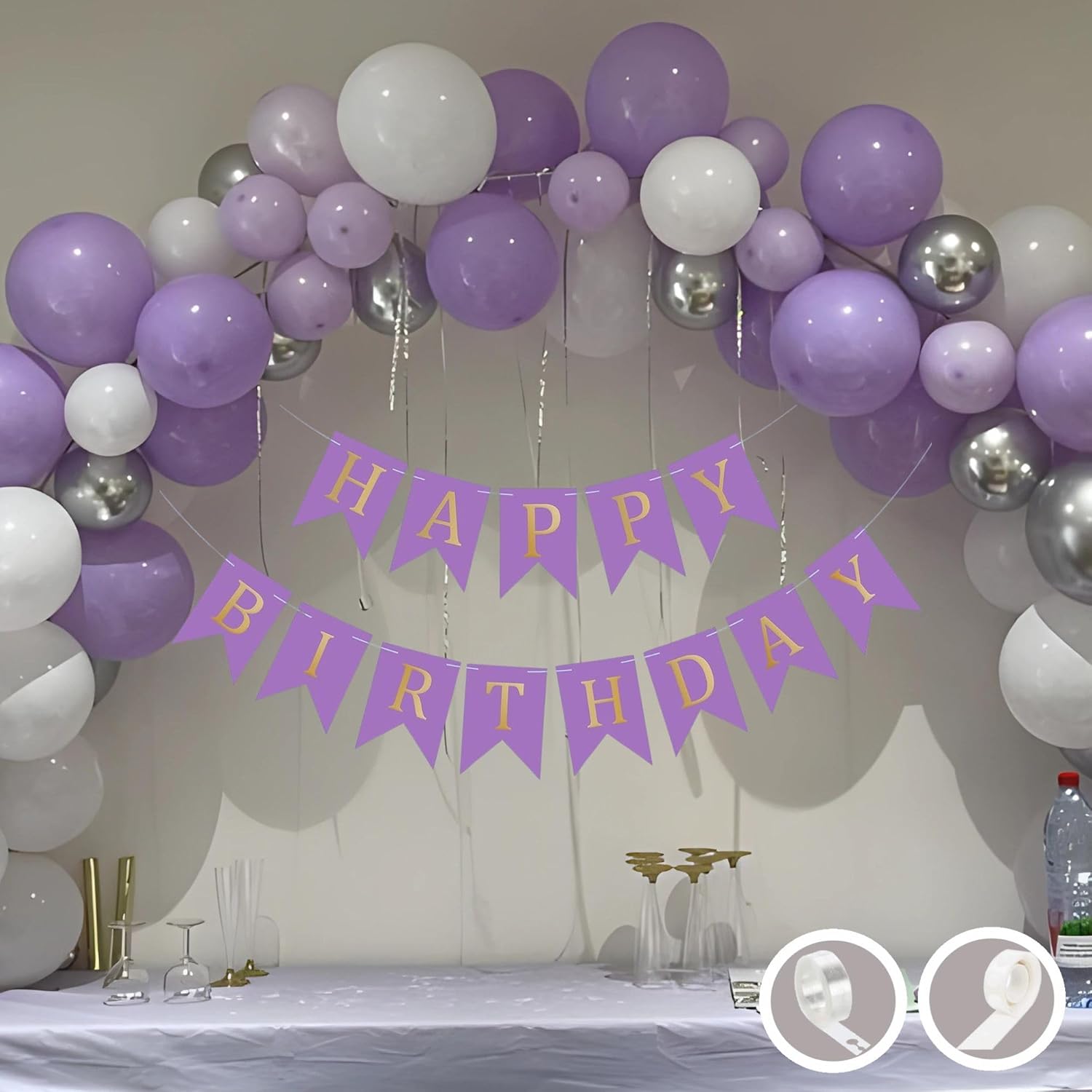 Flyloons Birthday Decoration Items Purple and White Theme Combination ...