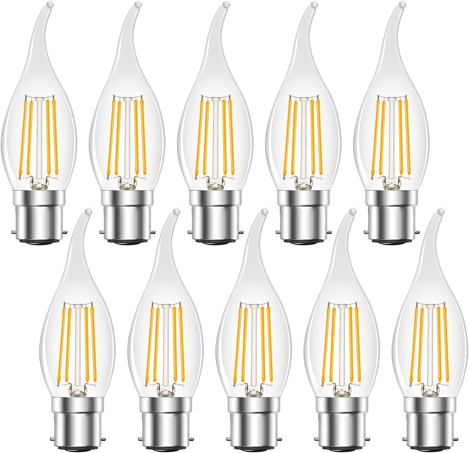 10 Pack B22 Candle Bulbs 40W, Bayonet Light Bulbs Clear Dimmable, 2700K ...