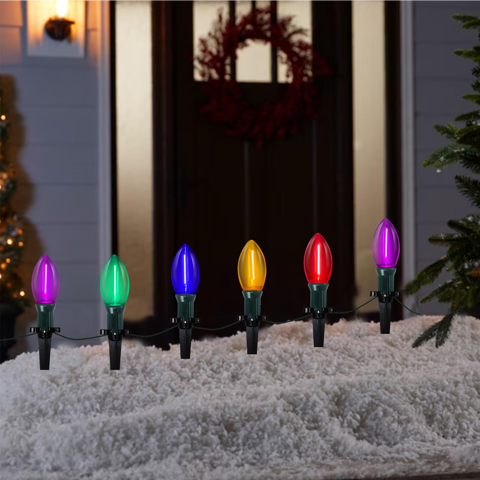 C9 Led Christmas Pathway Lights Outdoor, 38Ft 25 LED Multicolor Pathway ...