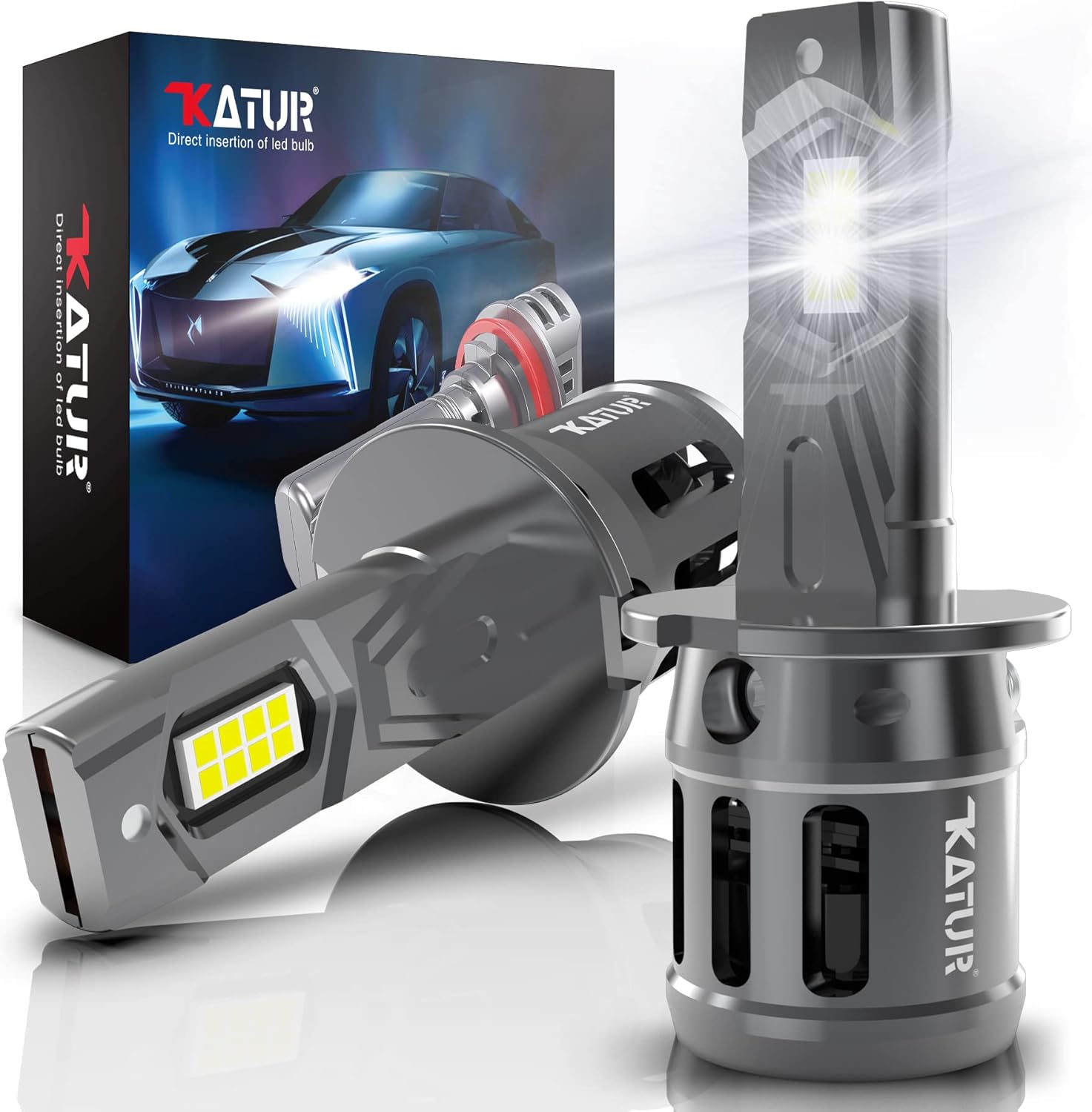 KATUR H3 LED Headlight Bulbs, 80W 16000LM 6000K Xenon White H3 ...