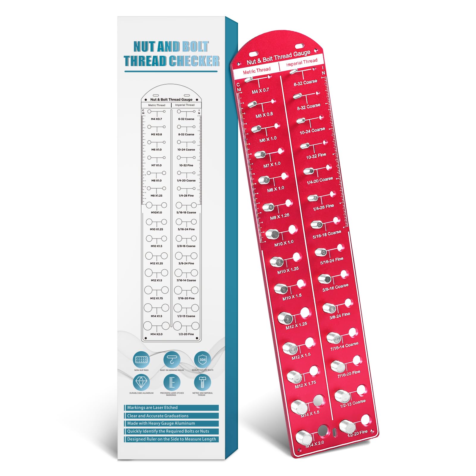 Buy 28 Nut and Bolt Thread Checker with 14 Metric and 14 Standard Sizes ...