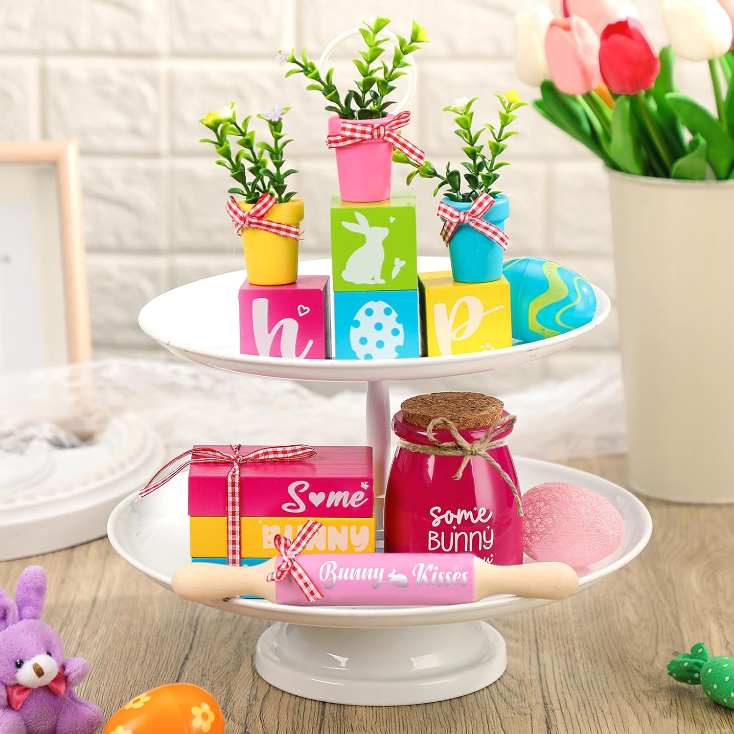 Amazon.com: Vercraft 12 Pcs Easter Tiered Tray Decor Easter Stacking Blocks Glass Jar Easter ...
