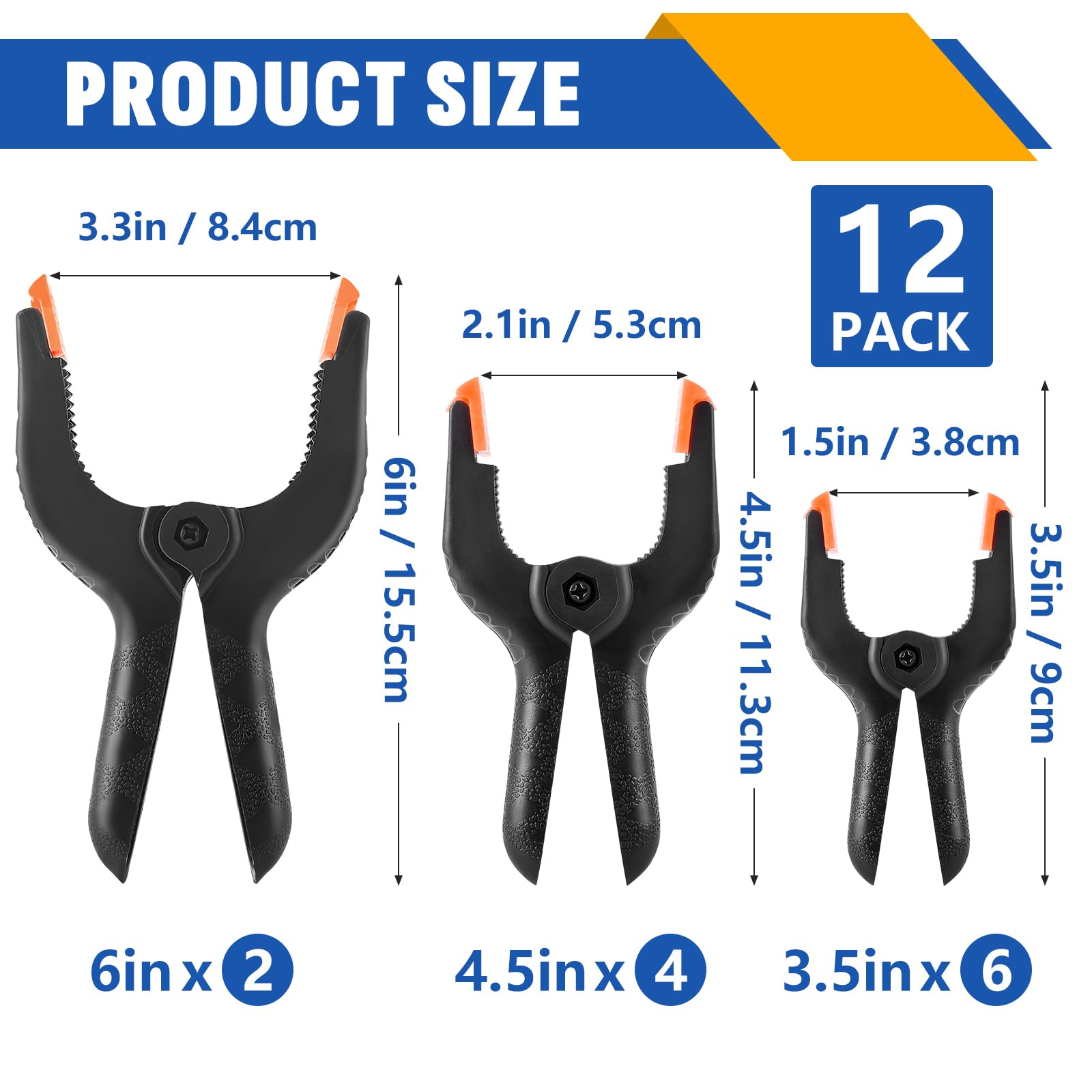 Snapklik.com : 12 Pack Plastic Spring Clamps Set, 3 Sizes Of Spring ...