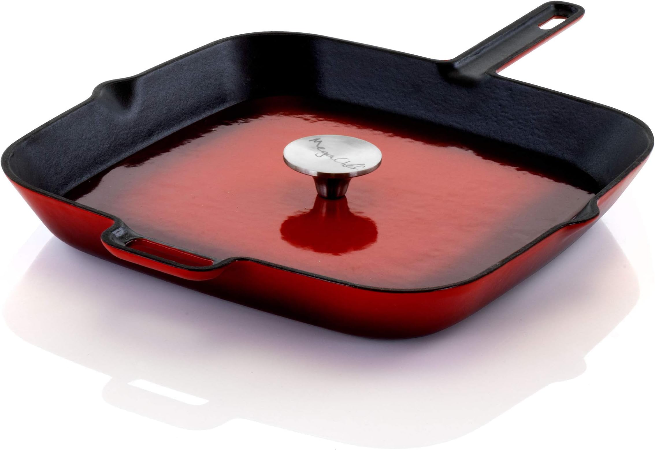 Amazon.com: Megachef Enamel Cast Iron Pan with Matching Grill Press, 11 ...