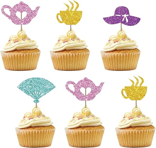 Amazon.com: Set of 24 Teapot Cupcake Toppers for Tea Party Baby Shower ...
