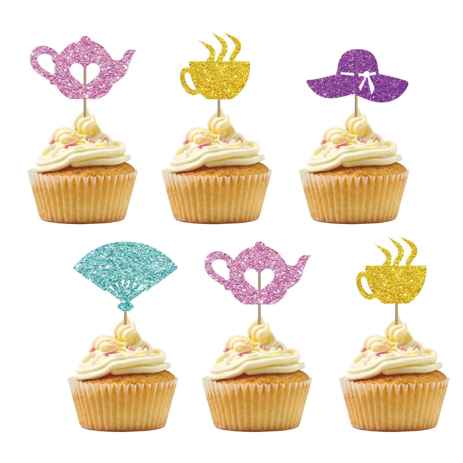 Amazon.com: Set of 24 Teapot Cupcake Toppers for Tea Party Baby Shower ...