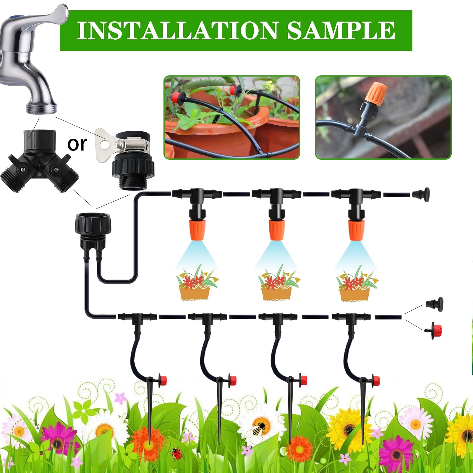 Snapklik.com : Drip Irrigation Kit, Garden Irrigation System 1/4" Blank ...