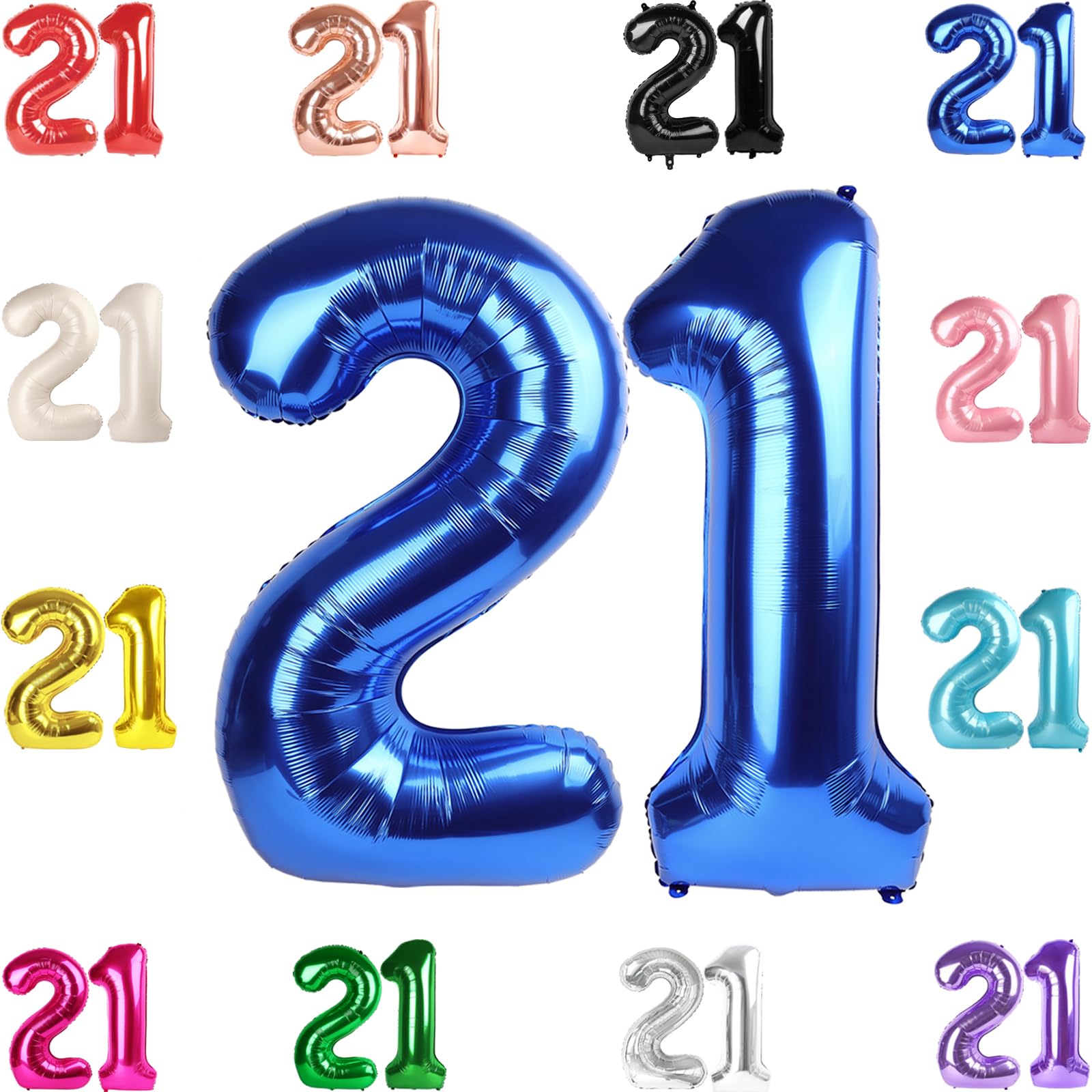 Amazon.com: 21 Balloon Number, Metallic Blue Number 21st Birthday ...