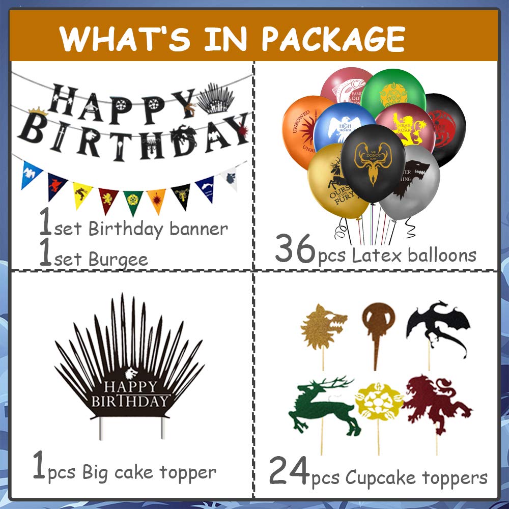 Snapklik.com : GOT Birthday Banner, Cake And Cupcake Toppers, Balloons ...