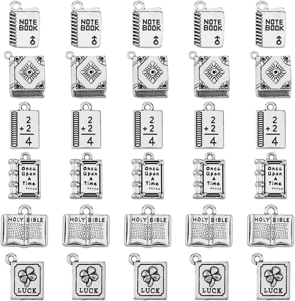Amazon.com: HOBBIESAY 48Pcs 6 Style Small Book Charms Silver Metal ...