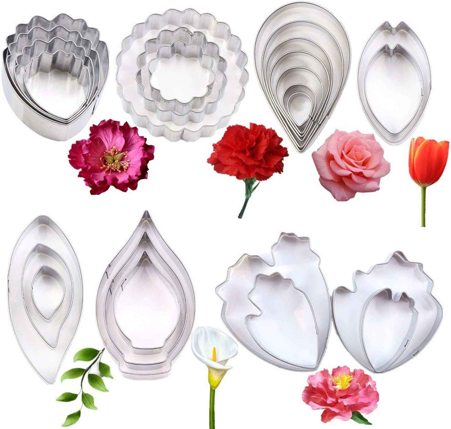 Amazon.com: Yawsoy 26Pcs Stainless Steel Gum Paste Flower and Leaf ...