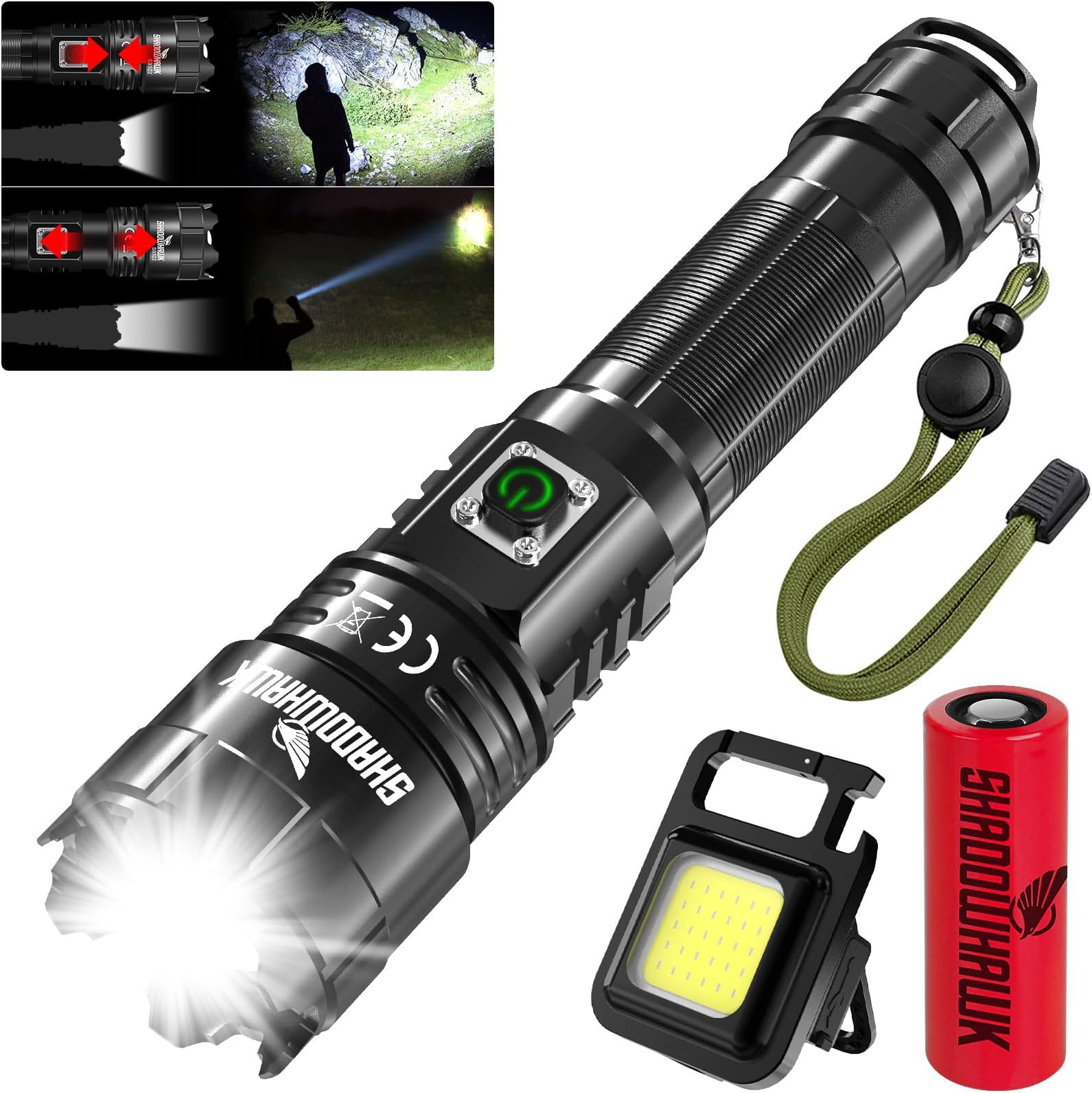 Shadowhawk Flashlight LED Rechargeable, Super Bright Torch Light 15000 ...