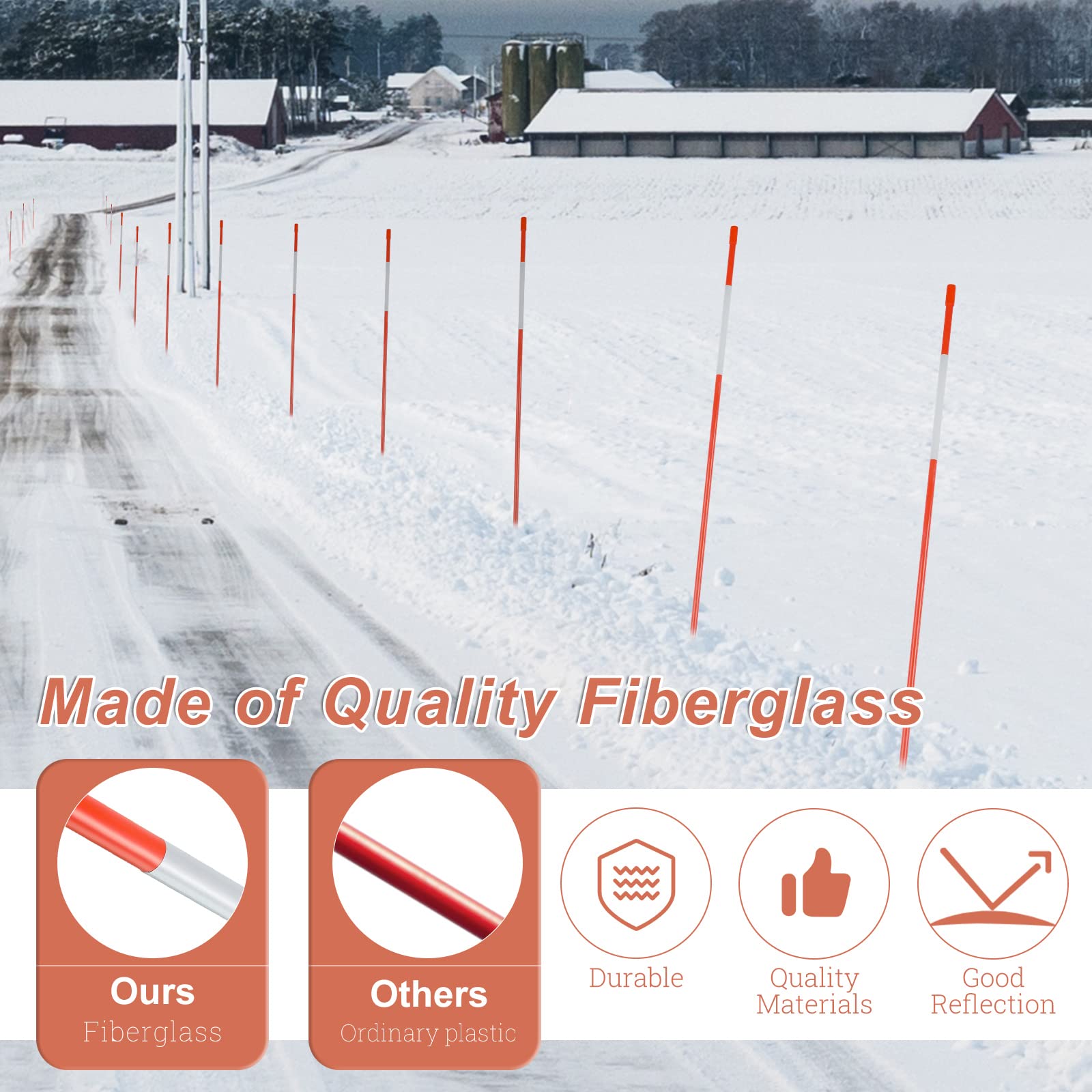 Snow Driveway Markers Fiberglass Rod Hi Viz Reflective Snow Pole