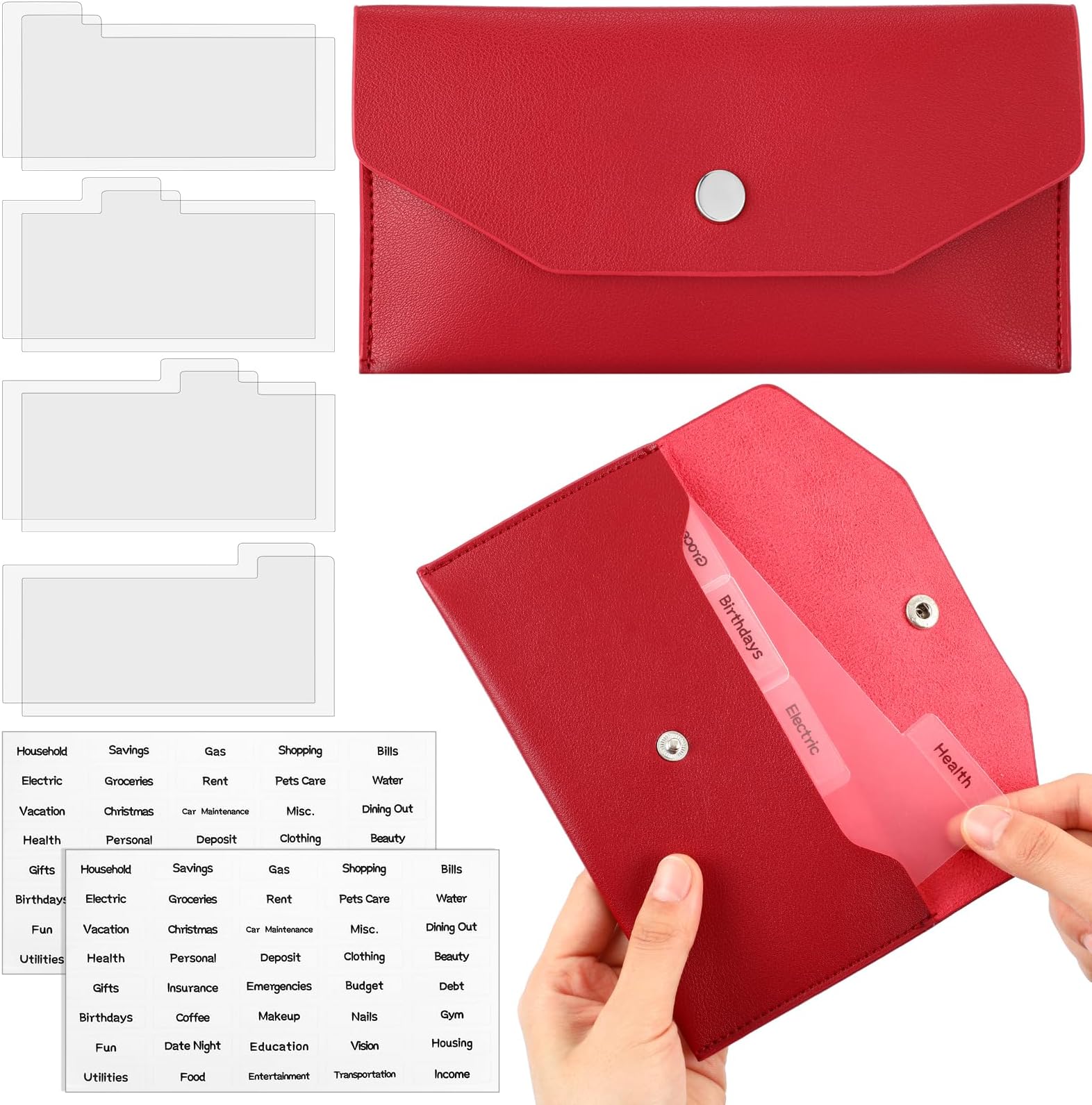 Amazon.com : 11 Pieces Cash Envelope Wallet PU Leather Cash Envelopes ...