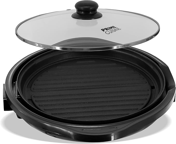 Amazon.com: Prime Cuisine 12 Inch Round Indoor Non-Stick Electric Grill ...