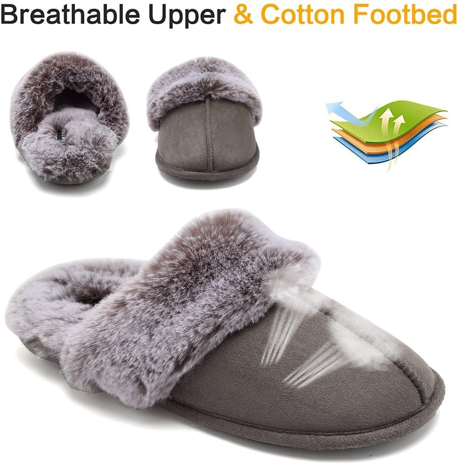 CIOR Women’s Memory Foam Slippers Faux Fur Lining Slip-on Clog Scuff ...