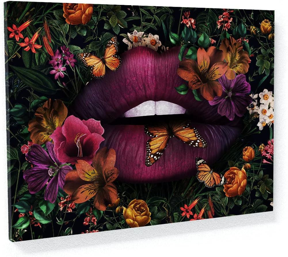 Amazon.com: Sense Canvas Lips Botanical Flowers Canvas Art - Home Decor ...