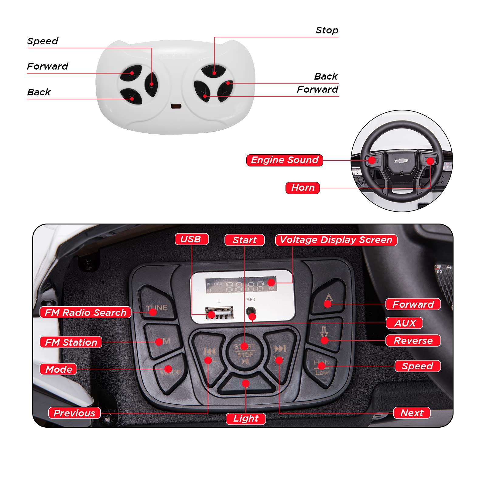 Power Wheels, 24 Volt Funtok Licensed Chevrolet Silverado 12V Kids ...