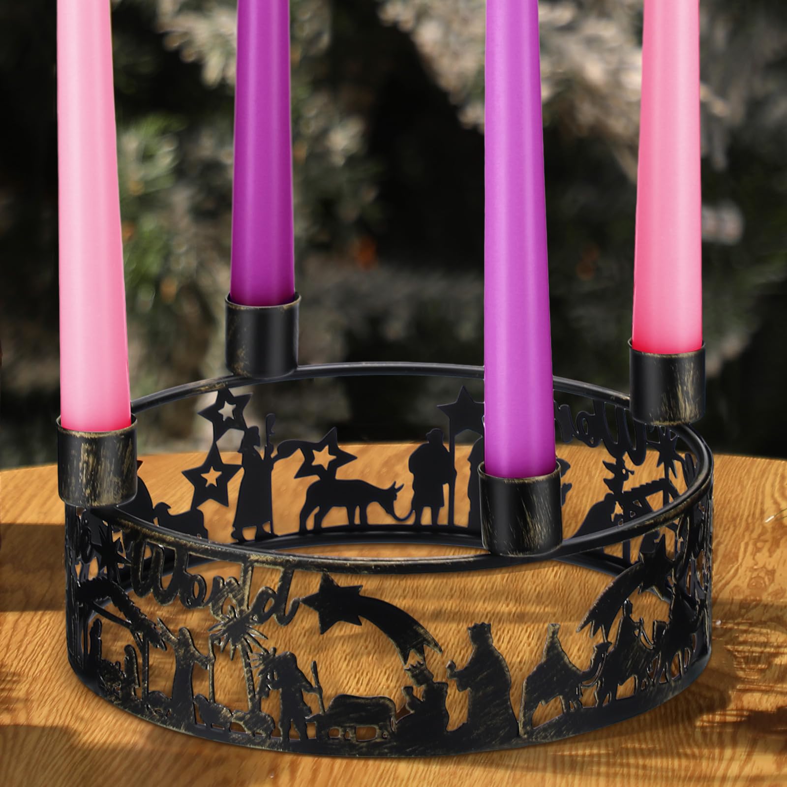 Amazon.com: Blulu Christmas Advent Wreath Candle Holder Nativity Scene ...