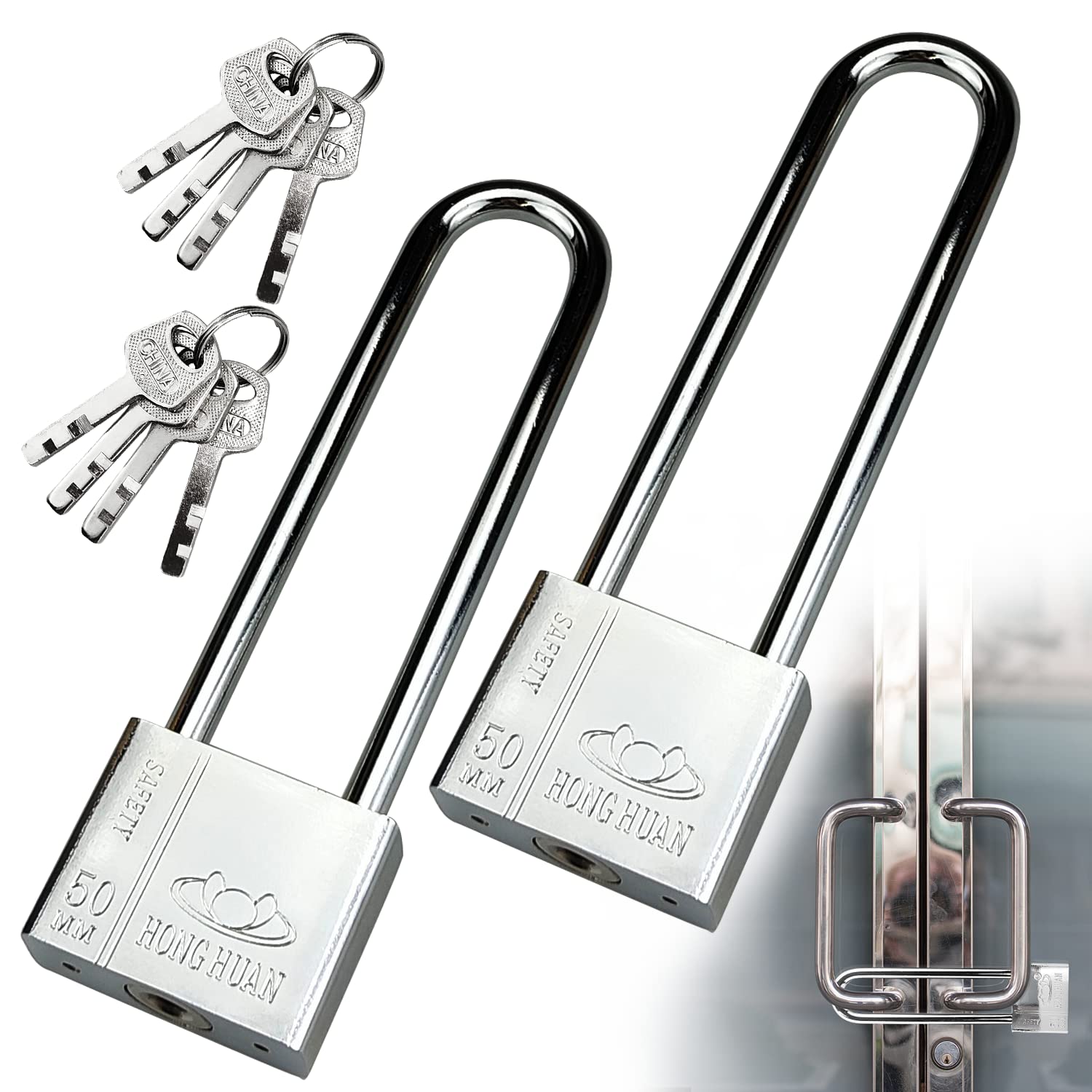 2 Pack Lengthened Padlock with 8Pcs Not Universal Keys,50mm/1.97 Inch ...