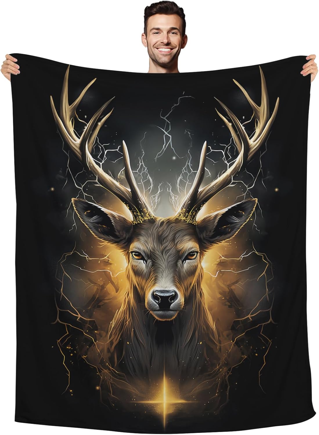 Amazon.com: Huke Deer Gifts Blanket, Cool Black Gold Fire Lightning ...