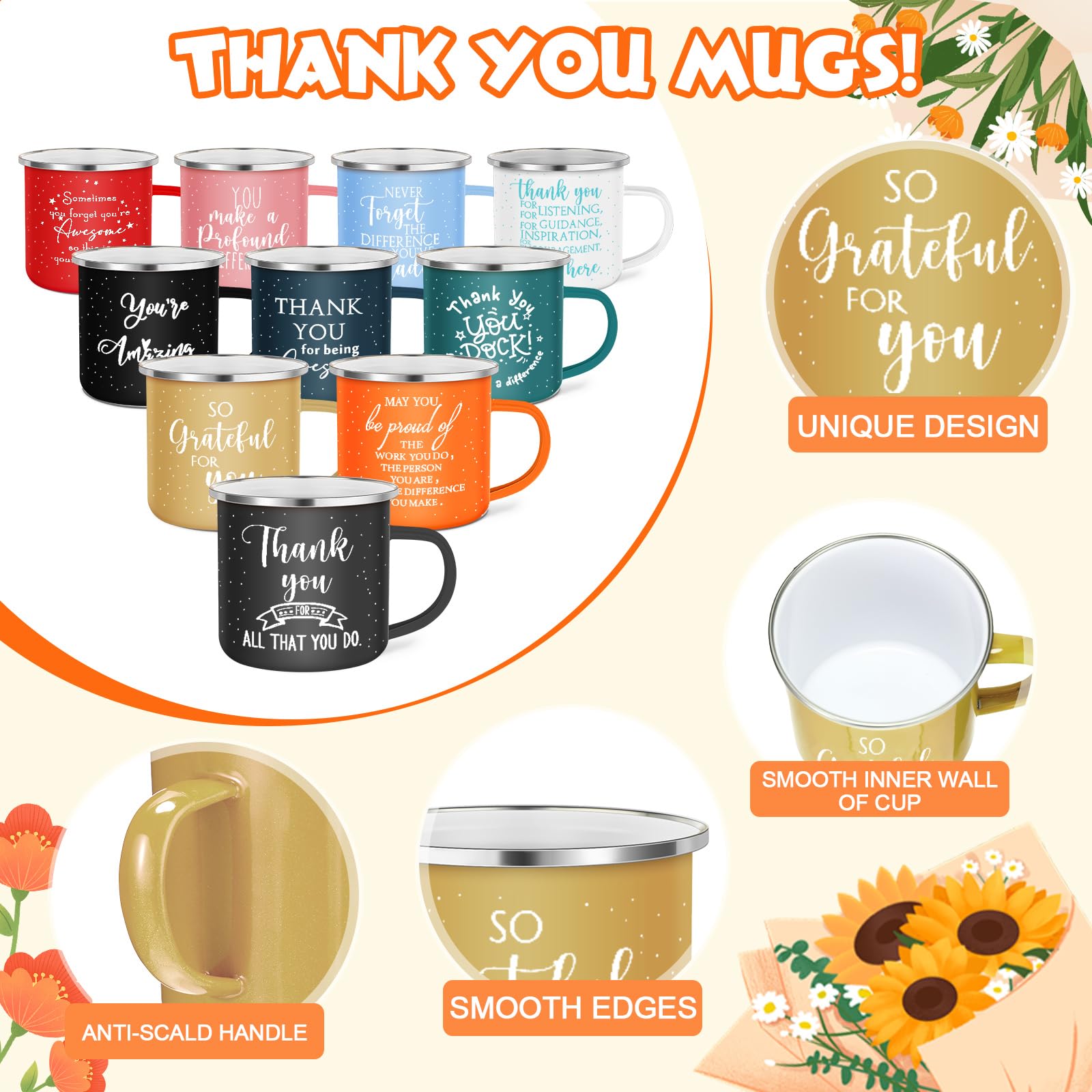 20 Pcs Thank You Gifts Mugs 12 oz Enamel Thank You Mug Coffee Mugs for ...