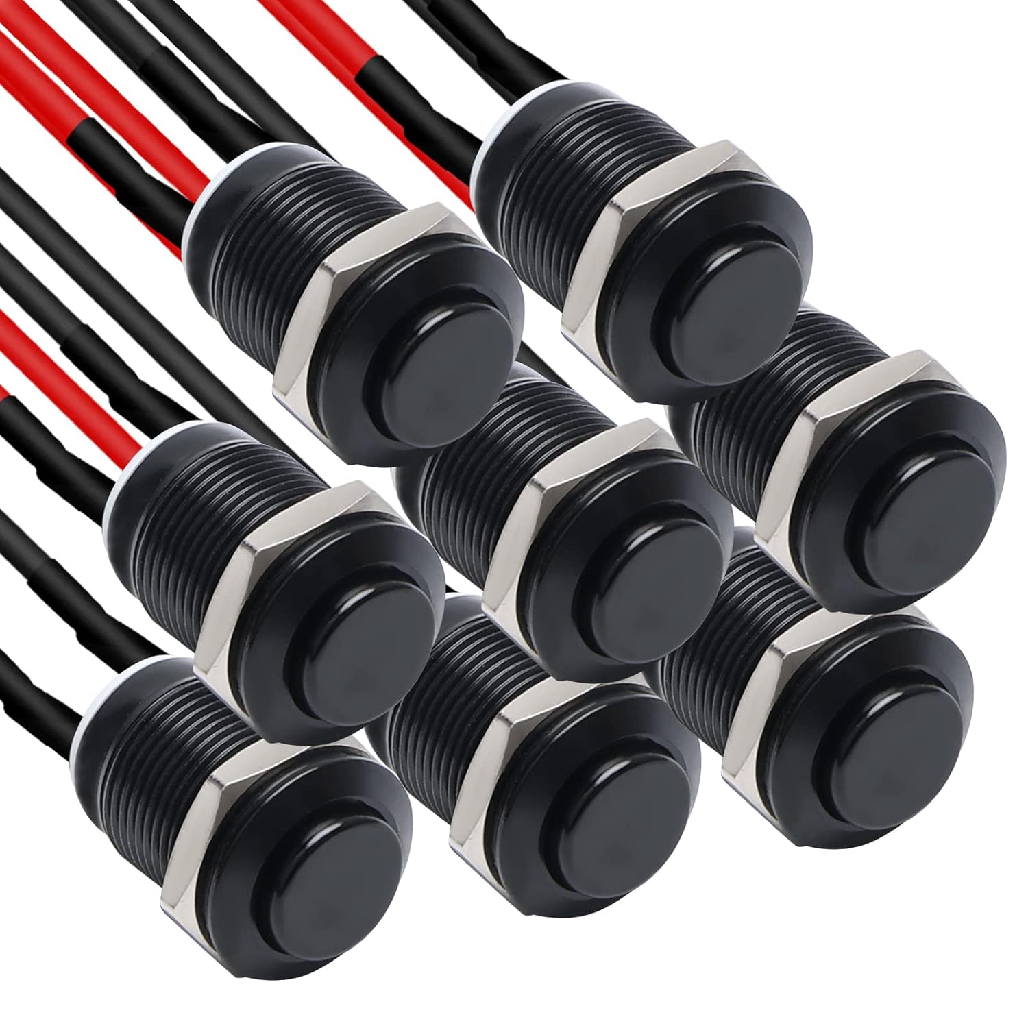 APIELE 12mm Momentary Push Button Switch 1NO Black Aluminum Pre-Wired ...