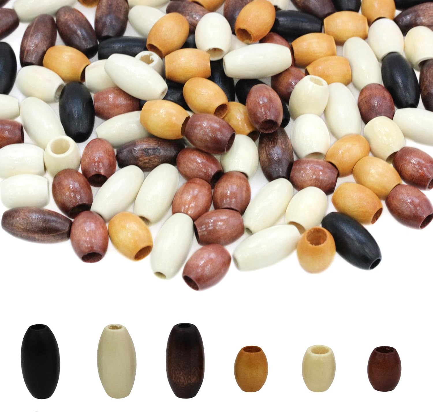 Amazon.com: 120Pcs Oval Wood Beads, BetterJonny Large Hole Wooden ...