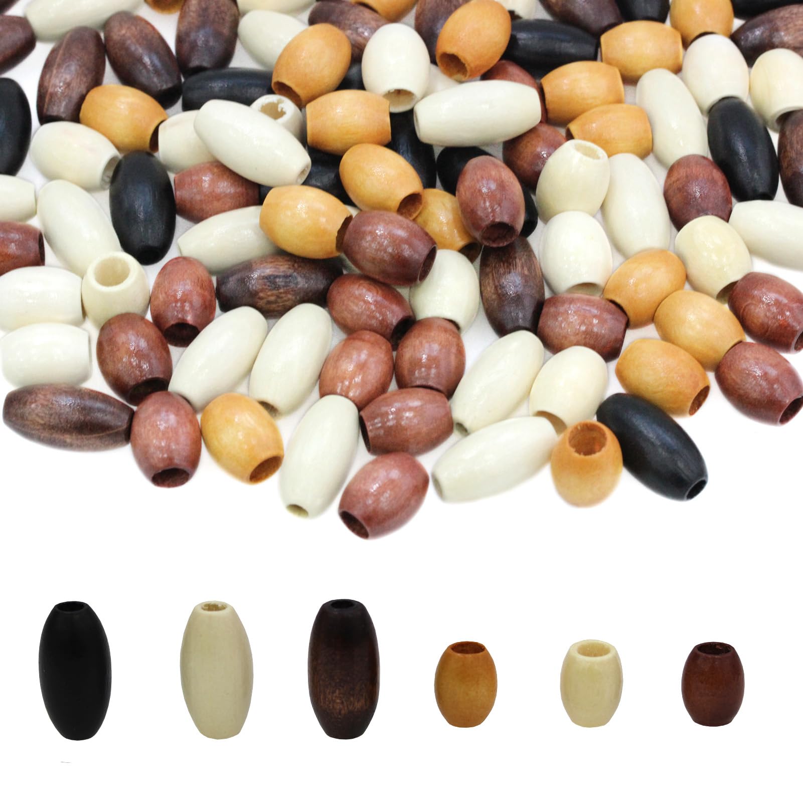 Amazon.com: 120Pcs Oval Wood Beads, BetterJonny Large Hole Wooden ...