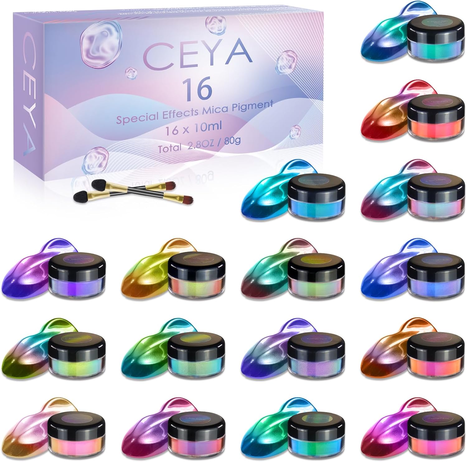 Amazon.com: Ceya Chameleon Mica Powder Set 16 Colors, 2.8oz/ 80g Chrome ...