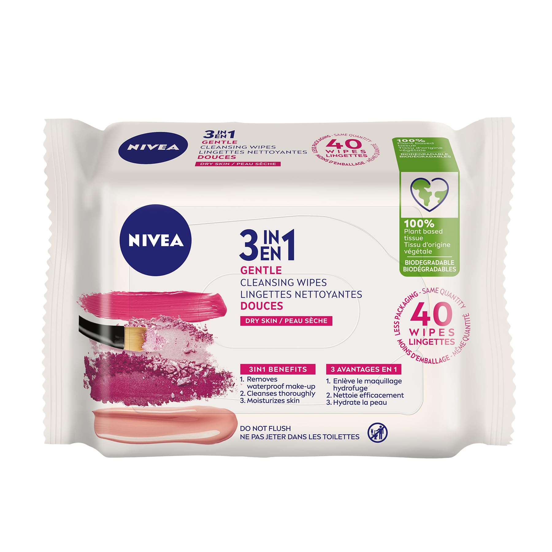 NIVEA 3-in-1 Biodegradable Face Cleansing & Make-Up Removing Wipes for ...