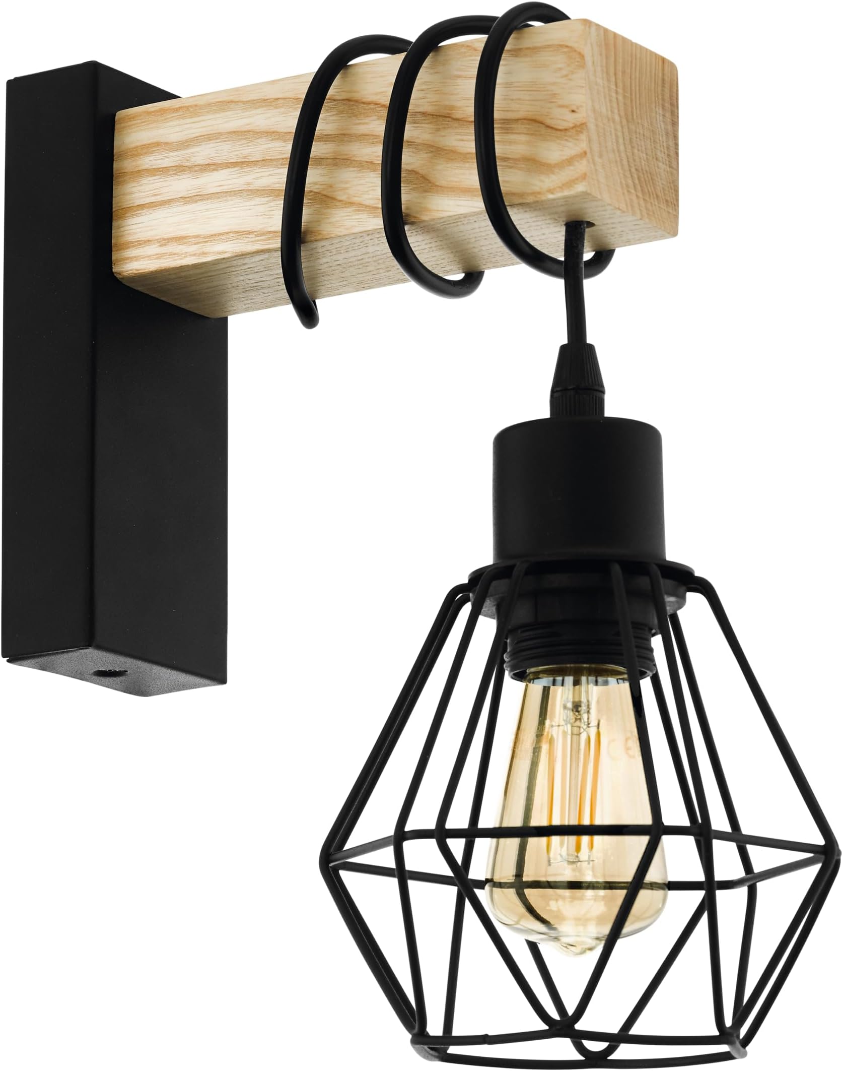 EGLO Wandlampe innen Townshend, Vintage Wandleuchte mit Holzbalken ...