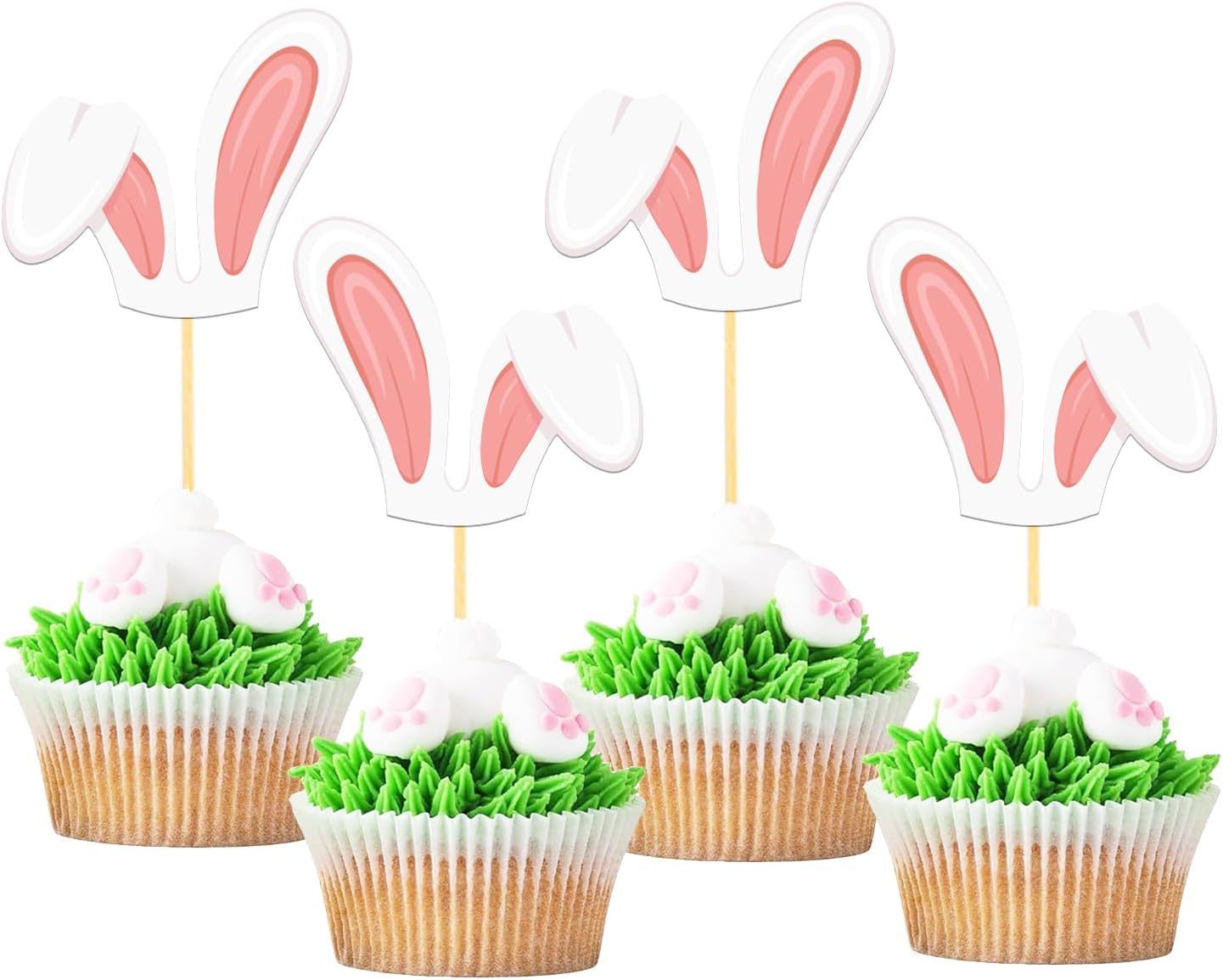 Amazon.com: 24Pcs Easter Bunny Ear Cupcake Toppers for Happy Easter ...