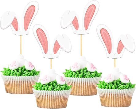 Amazon.com: 24Pcs Easter Bunny Ear Cupcake Toppers for Happy Easter ...
