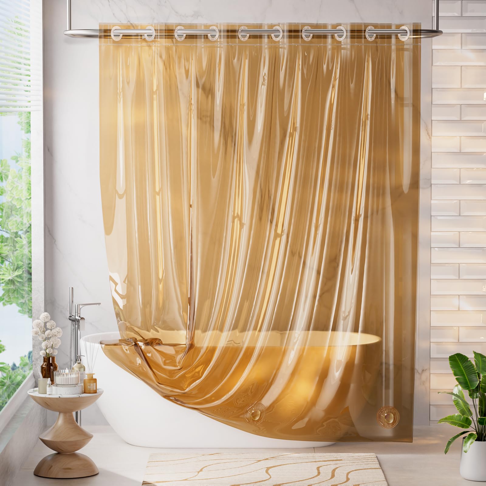 Amazon.com: AmazerBath No Hook Shower Curtain and Liner 3-in-1, Luxury ...