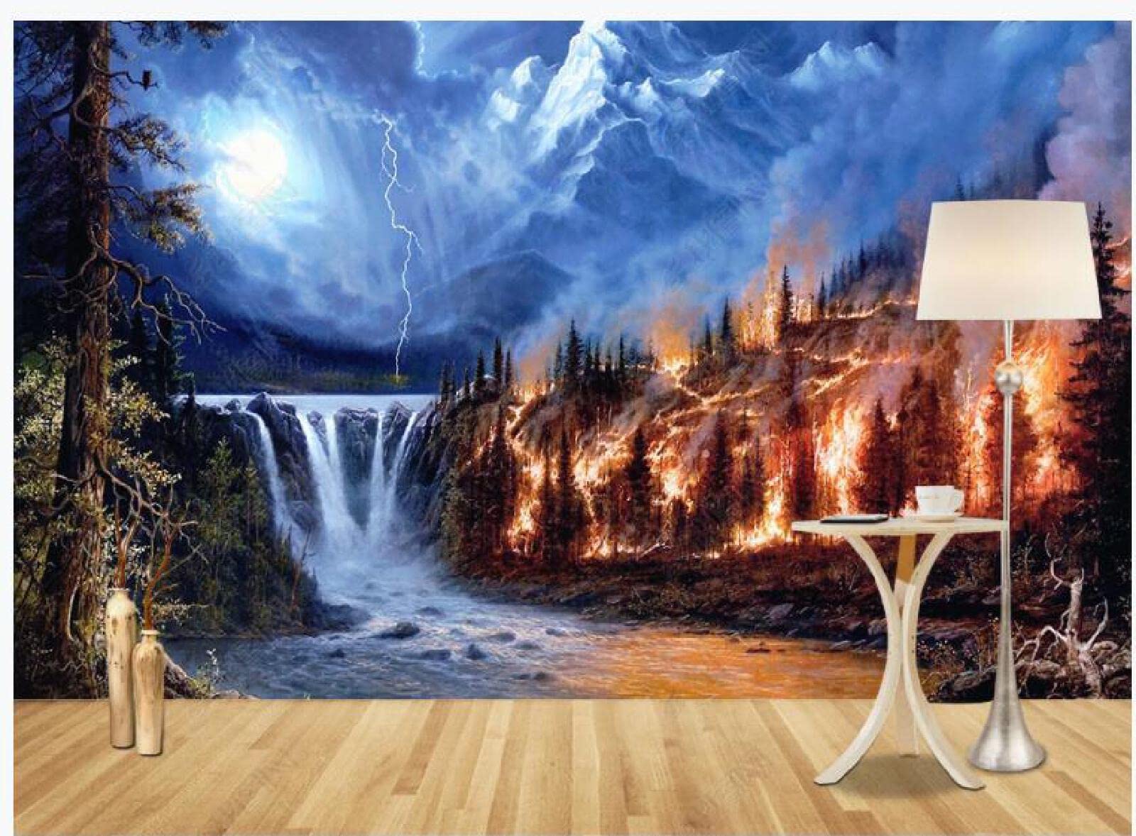 Wallpaper Fire Waterfall Poster, Kunstdruk Fire In The Mountains