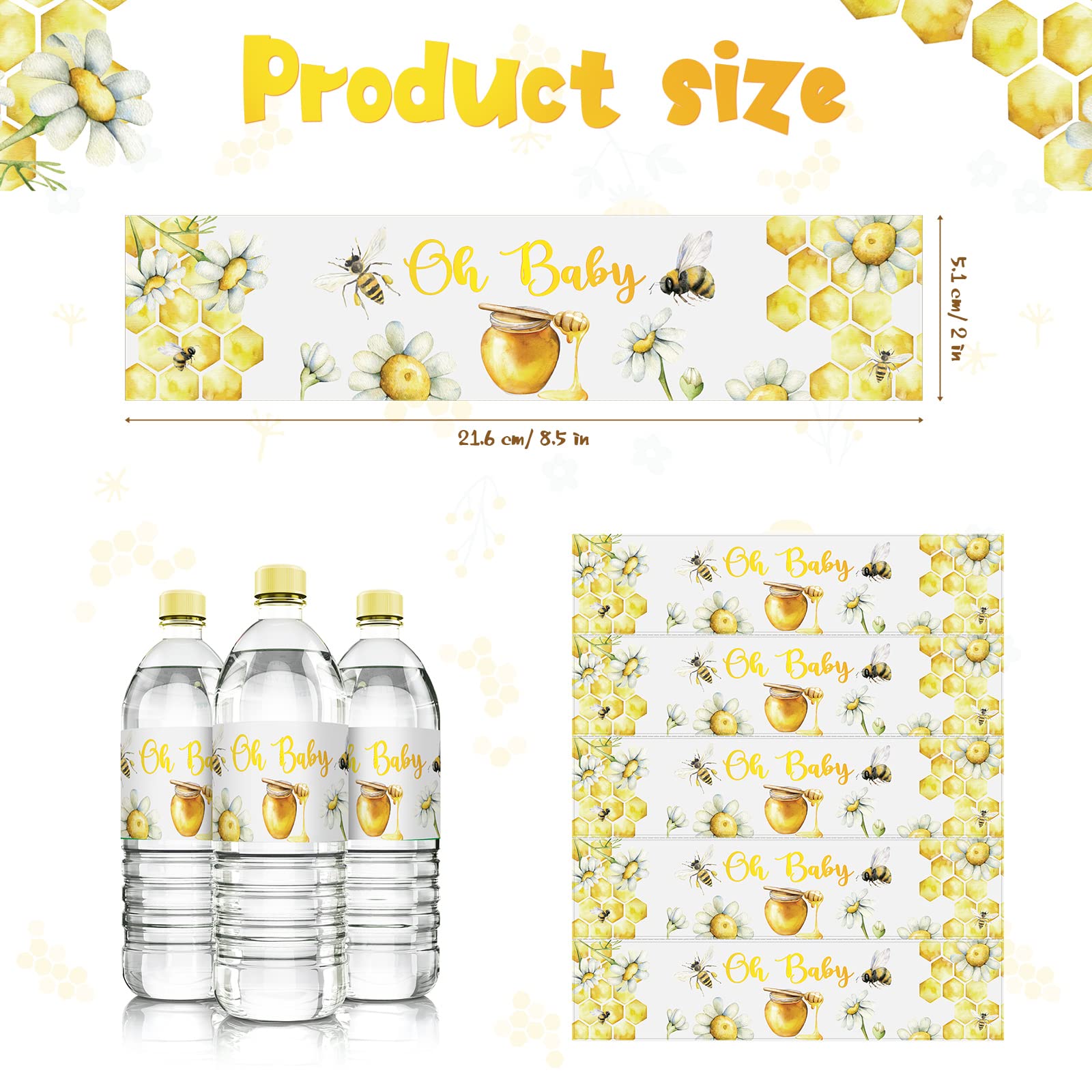 Snapklik.com : 48 Pieces Bee Baby Shower Water Bottle Labels Bee Water ...