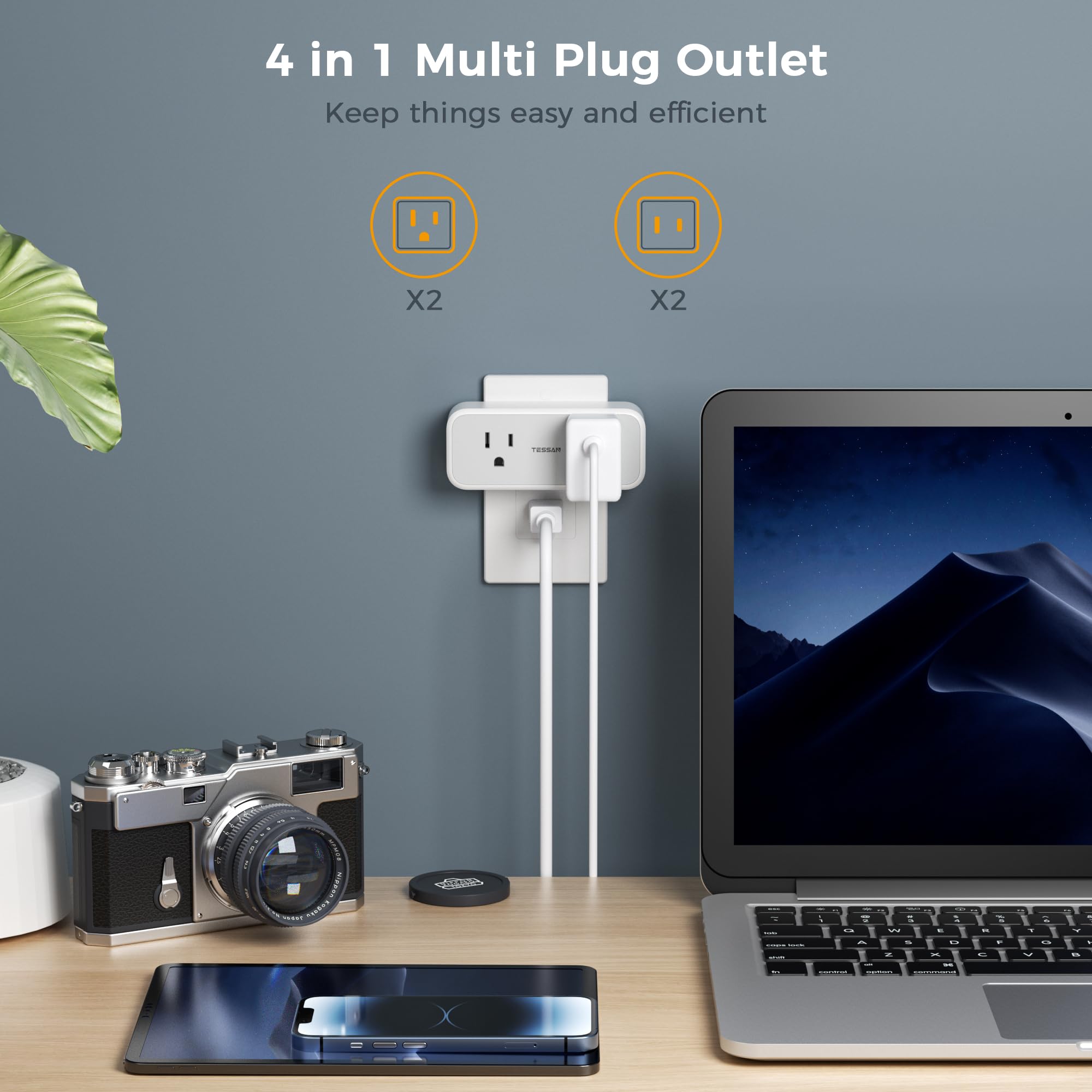 Multi Plug Outlet Extender, TESSAN Multiple Outlet Splitter with 4 ...