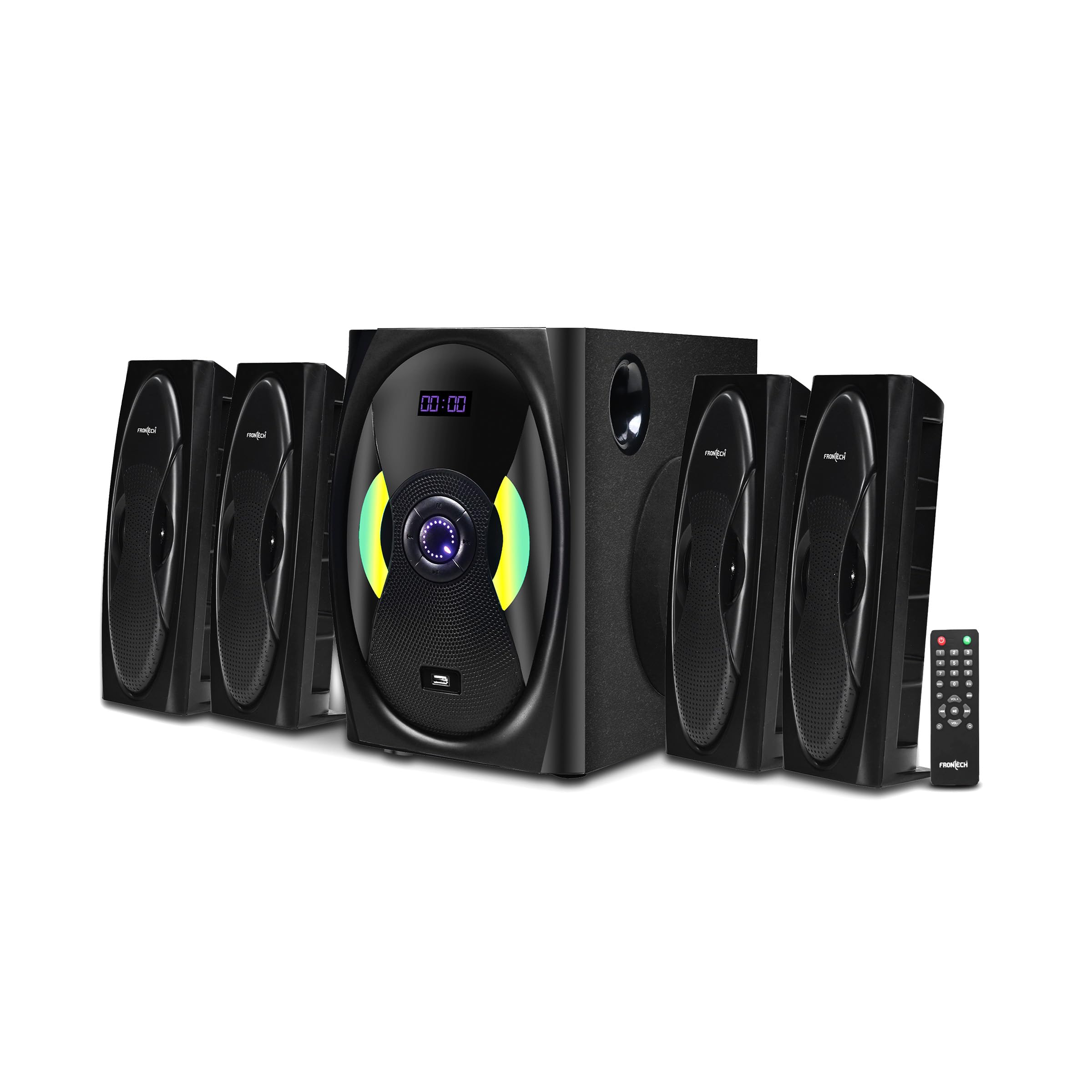 FRONTECH SW-0153-4.1 Channel Speaker System | Bluetooth 5.0-90W Output, USB|BT|FM Support|LED ...