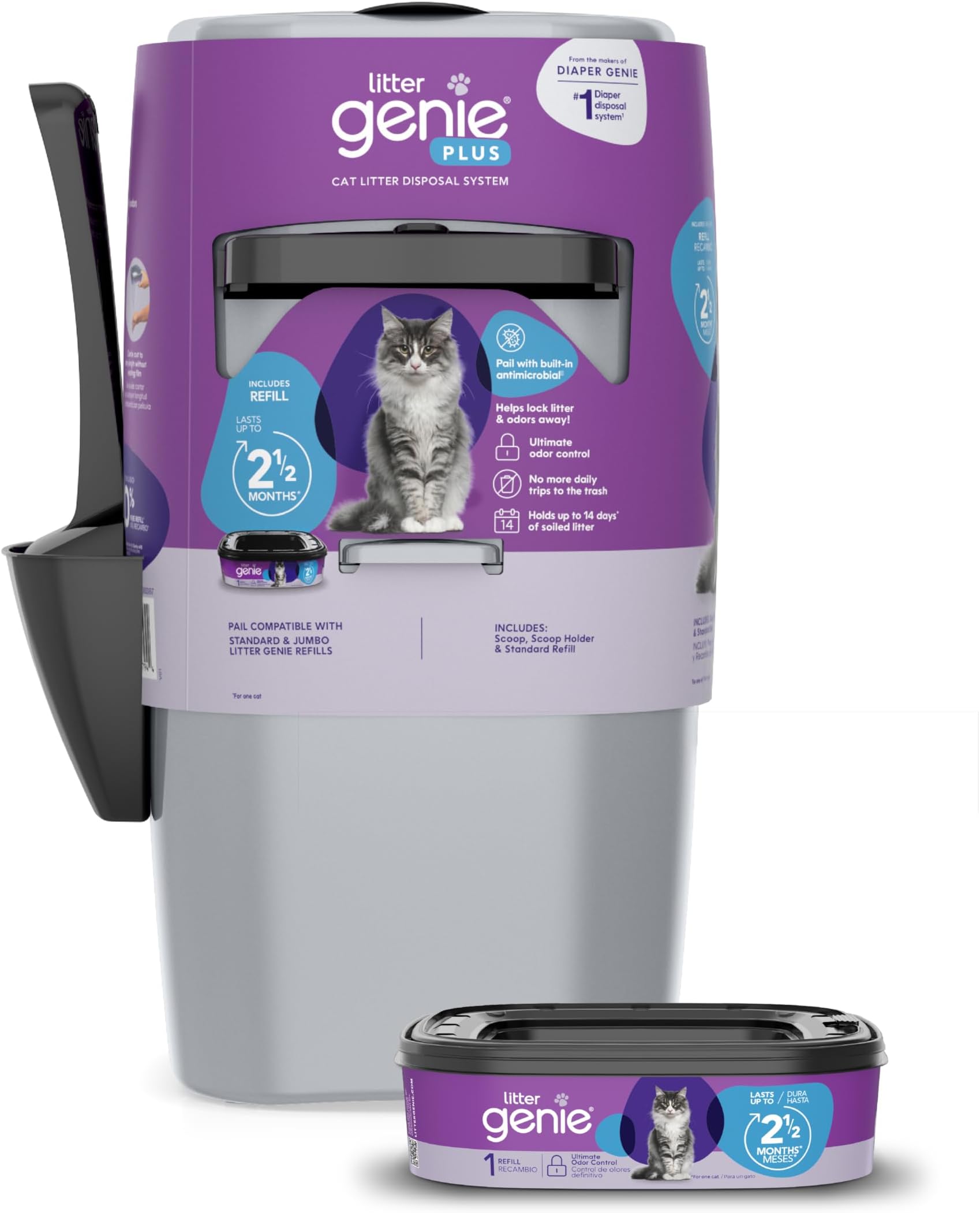 Litter Genie Plus Cat Litter Disposal System with Odor Free Pail System ...