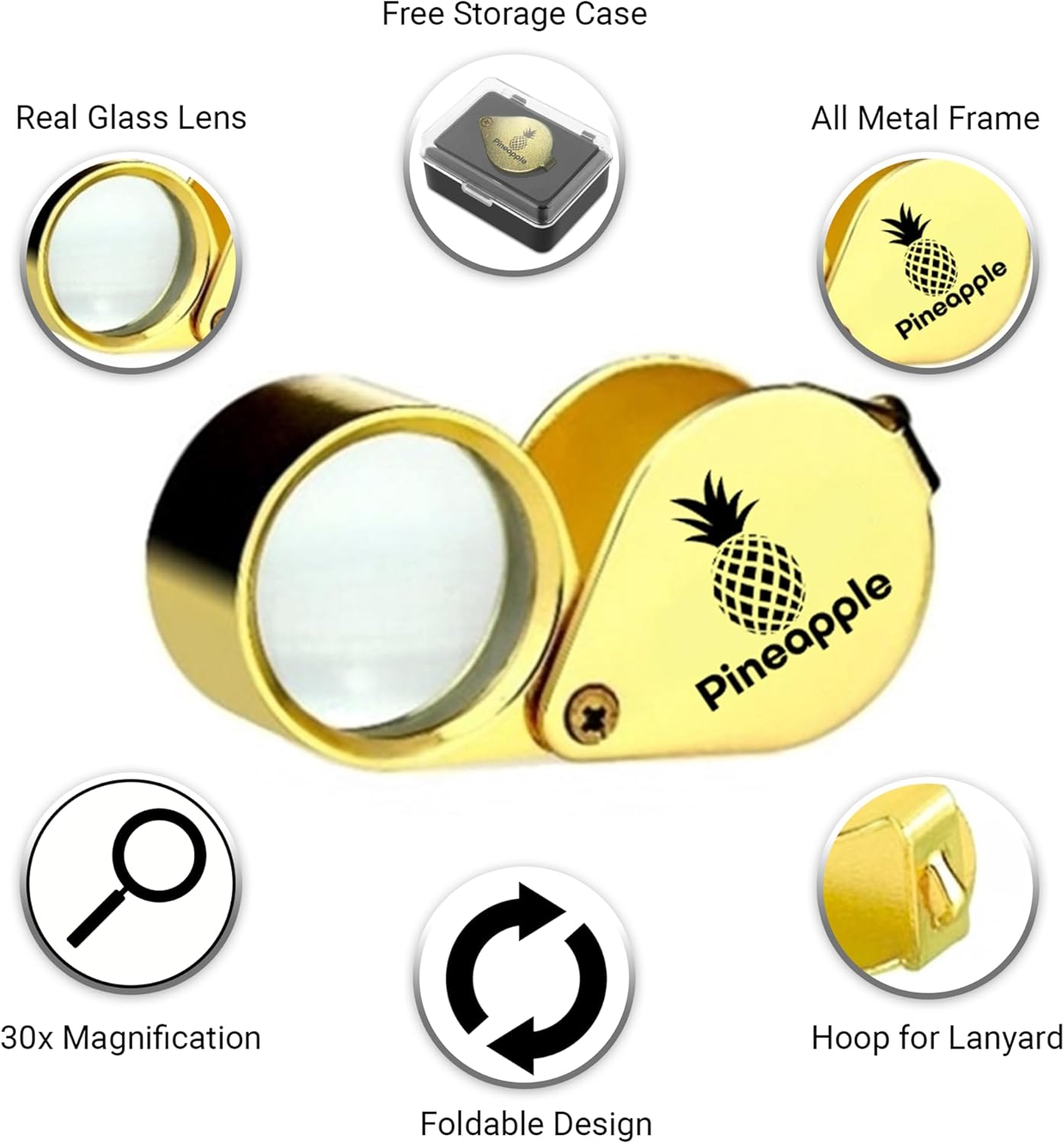 Pineapple 30X Jewelers – Lupa plegable de bolsillo para joyeros, gemas ...