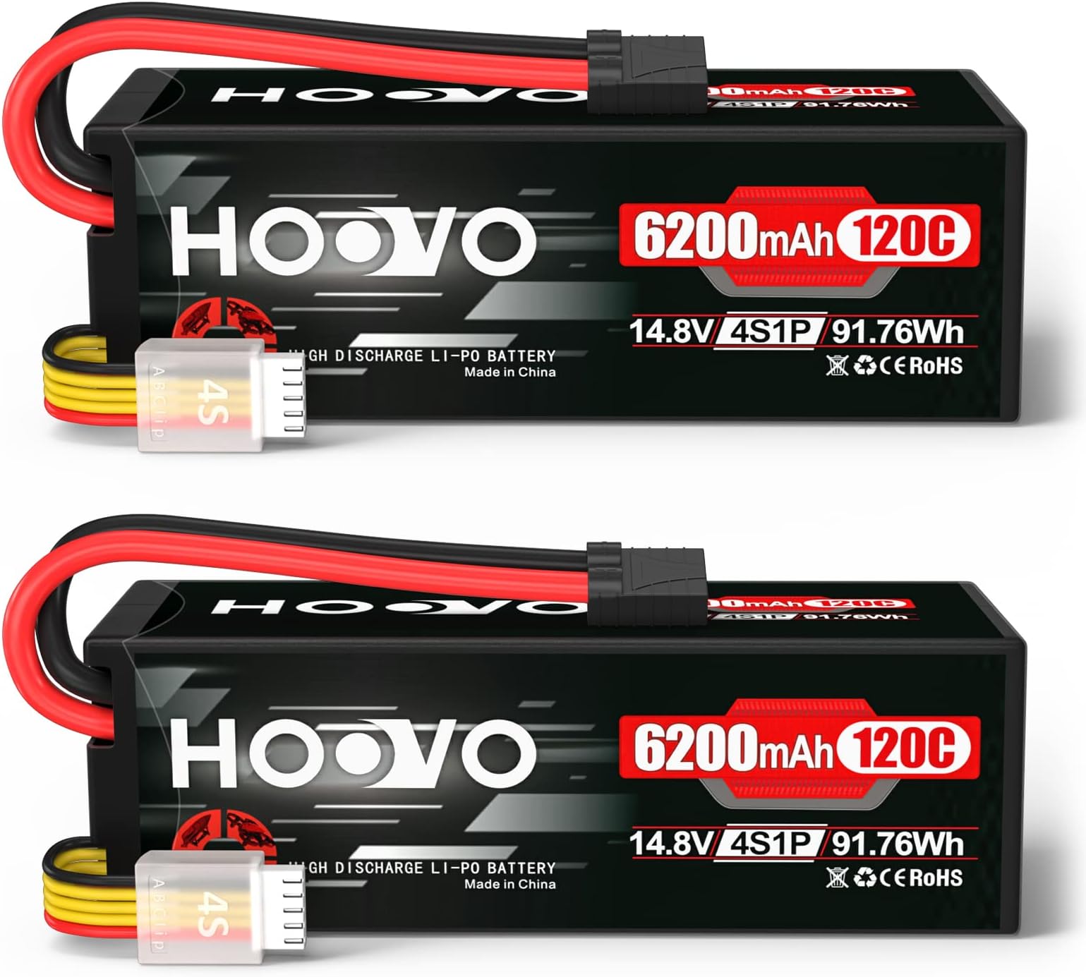 Amazon.com: HOOVO 4S Lipo Battery 14.8V 6200mAh 120C RC Car Battery ...