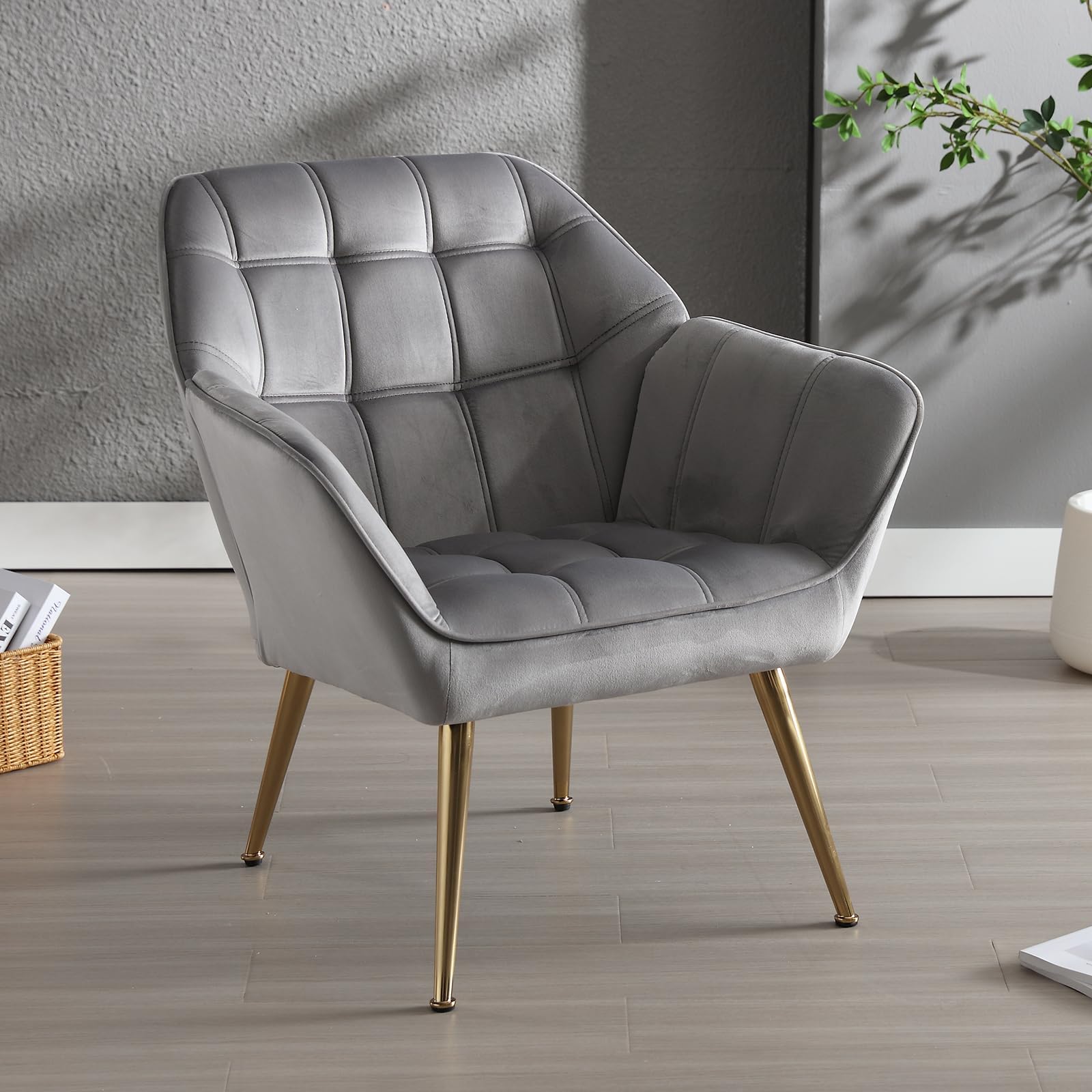 Wahson Fauteuil Salon Moderne Fauteuil Velours avec Pied Doré, Fauteul ...