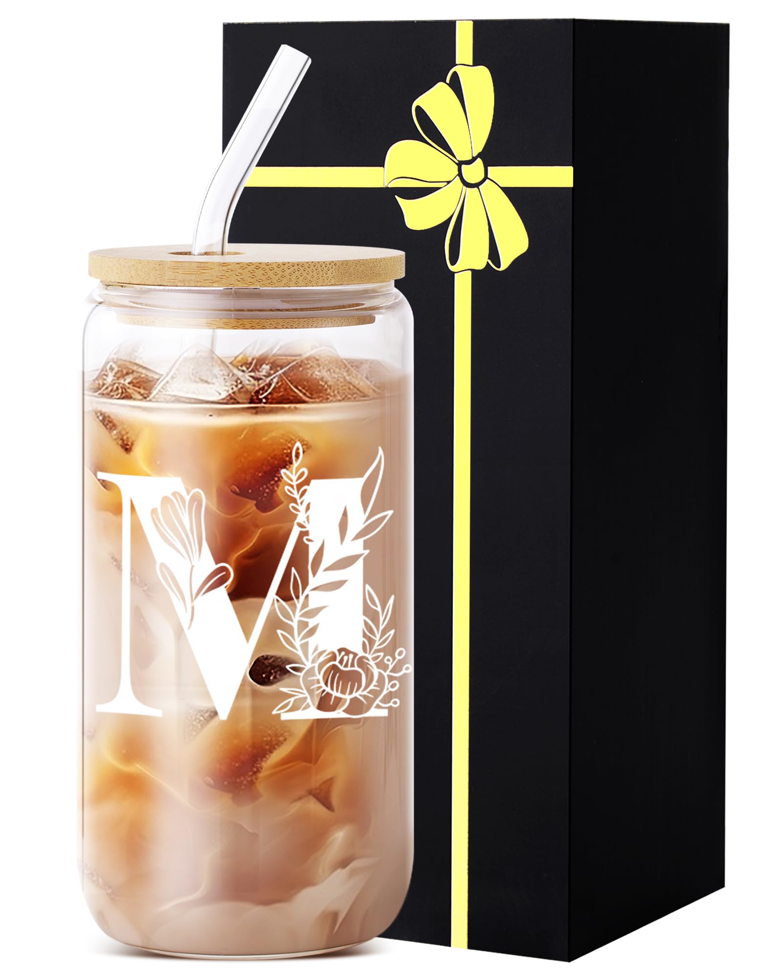 Amazon.com | Yekidos Monogrammed Glass Drinking Cup With Lid Straw Boss ...