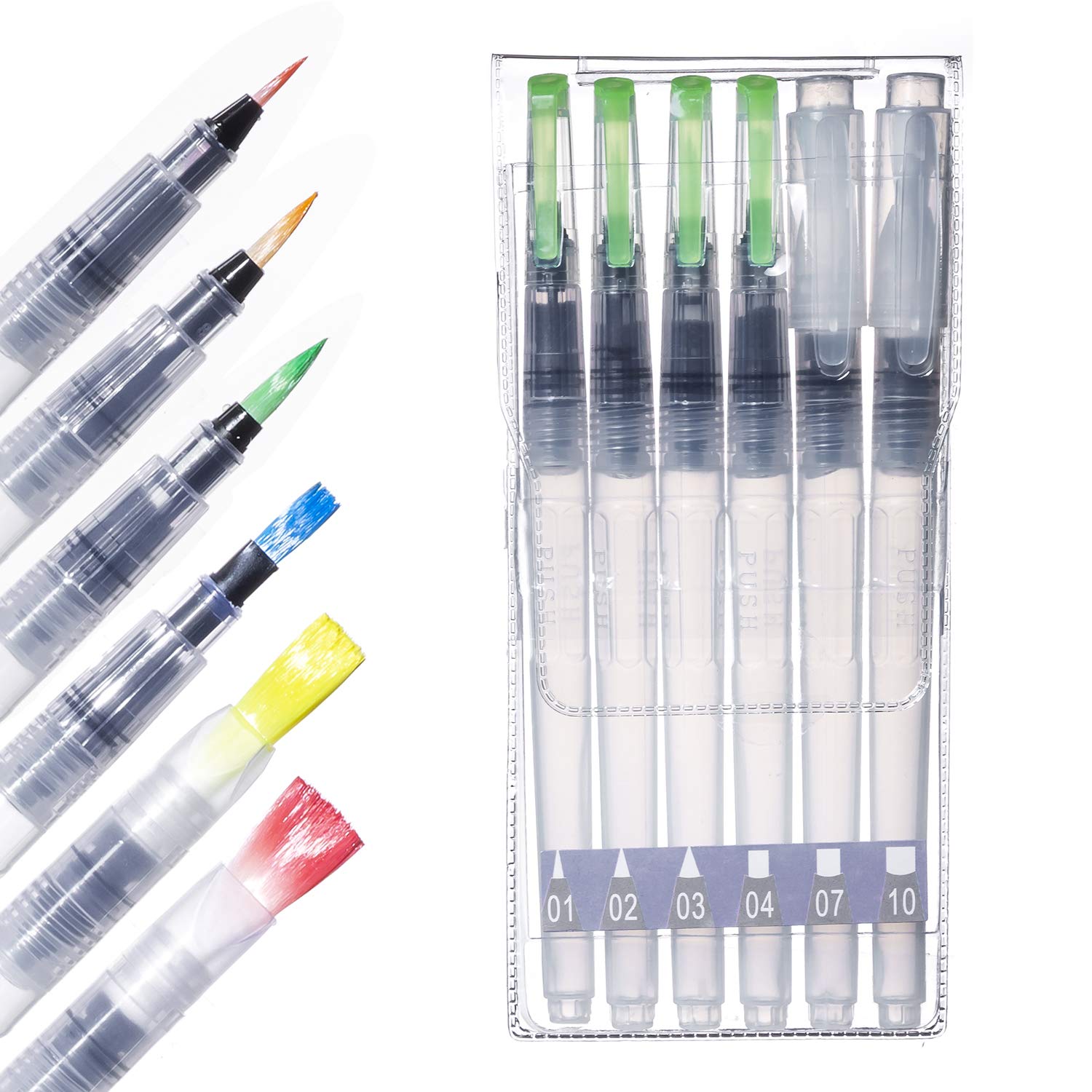 Artsy Water Brush Pen Set, 6 Pcs Aqua Painting Brushes with Assorted ...