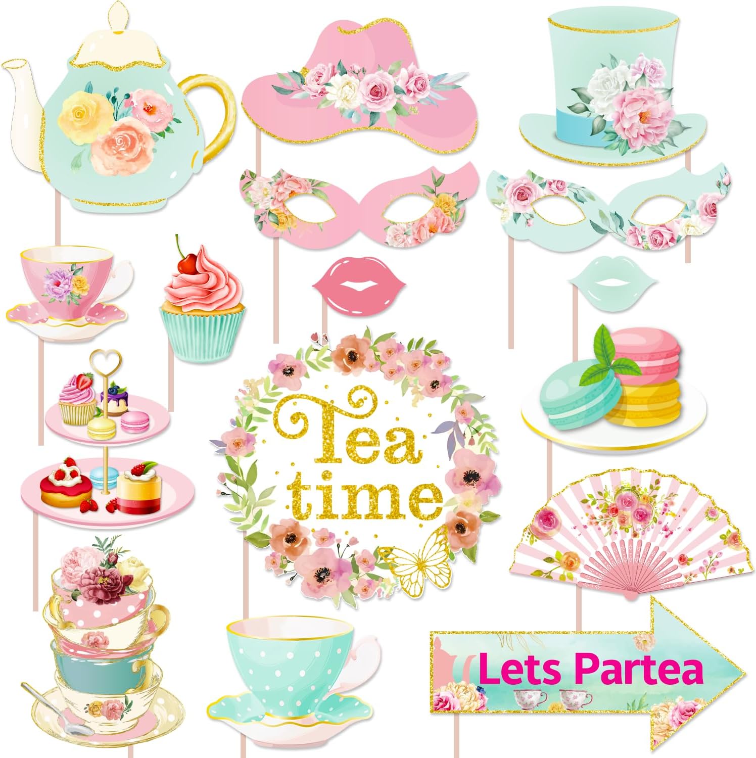 Amazon.com: Tea Party Decorations - Tea Party Photo Booth Props - Funny ...