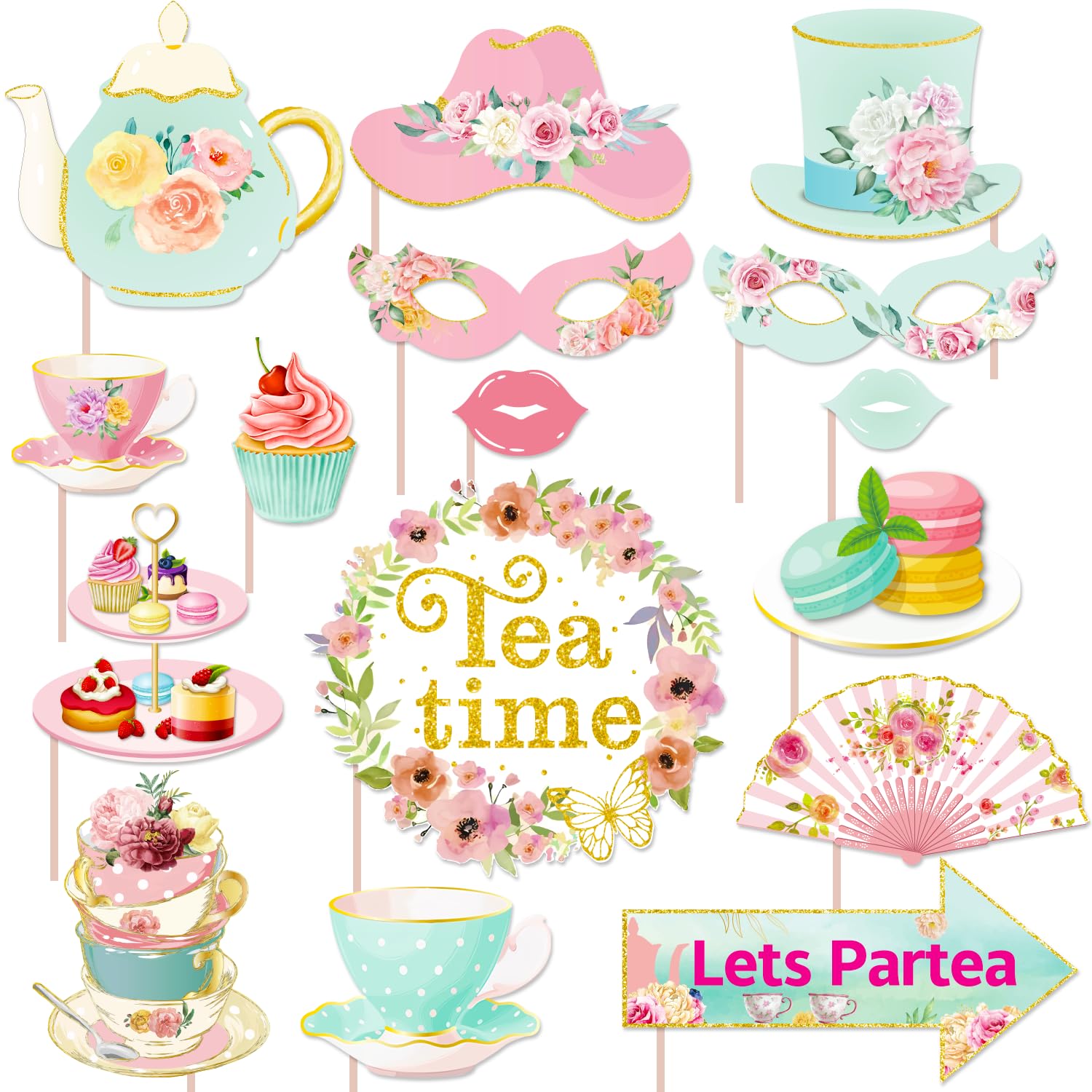 Amazon.com: Tea Party Decorations - Tea Party Photo Booth Props - Funny ...