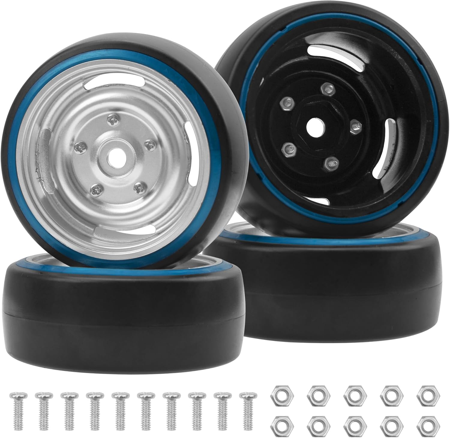Amazon.com: 4Pack ShareGoo Hard Plastic 1/10 RC Drift Car Tires & Wheel ...