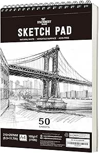STATIONERY ISLAND Sketch Pad, A4 Sketch Book 180 g/m² Thick Paper, 100 Pages / 50 Sheets Spiral ...